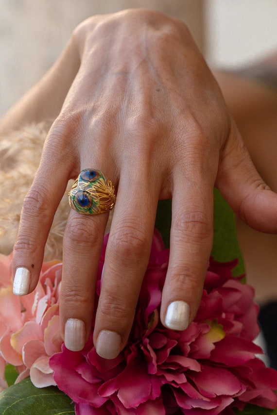 14K Solid Gold Peacock Ring - Etsy
