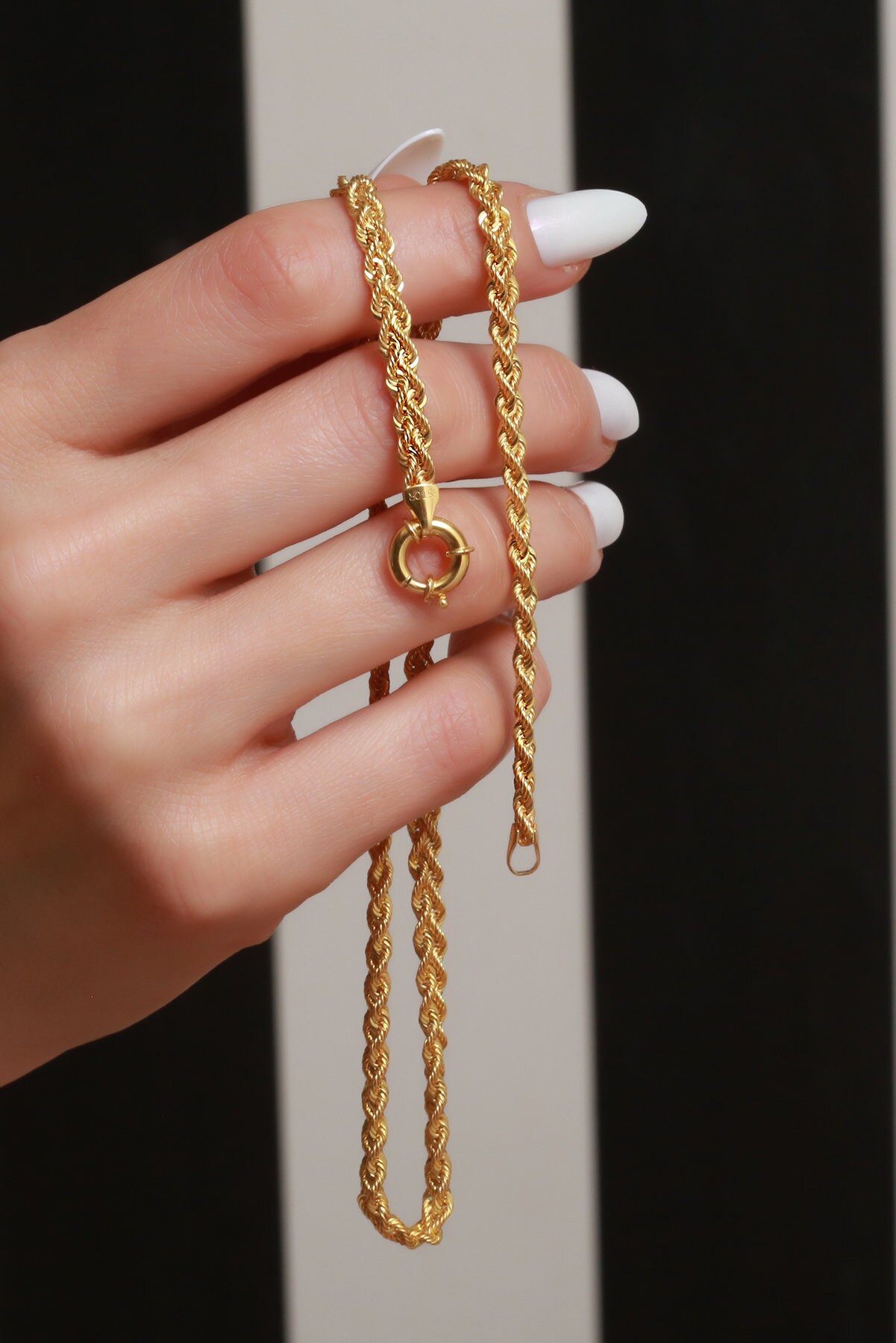 14K Solid Gold Braided Rope Chain Necklace / Sailor Lock Rope - Etsy