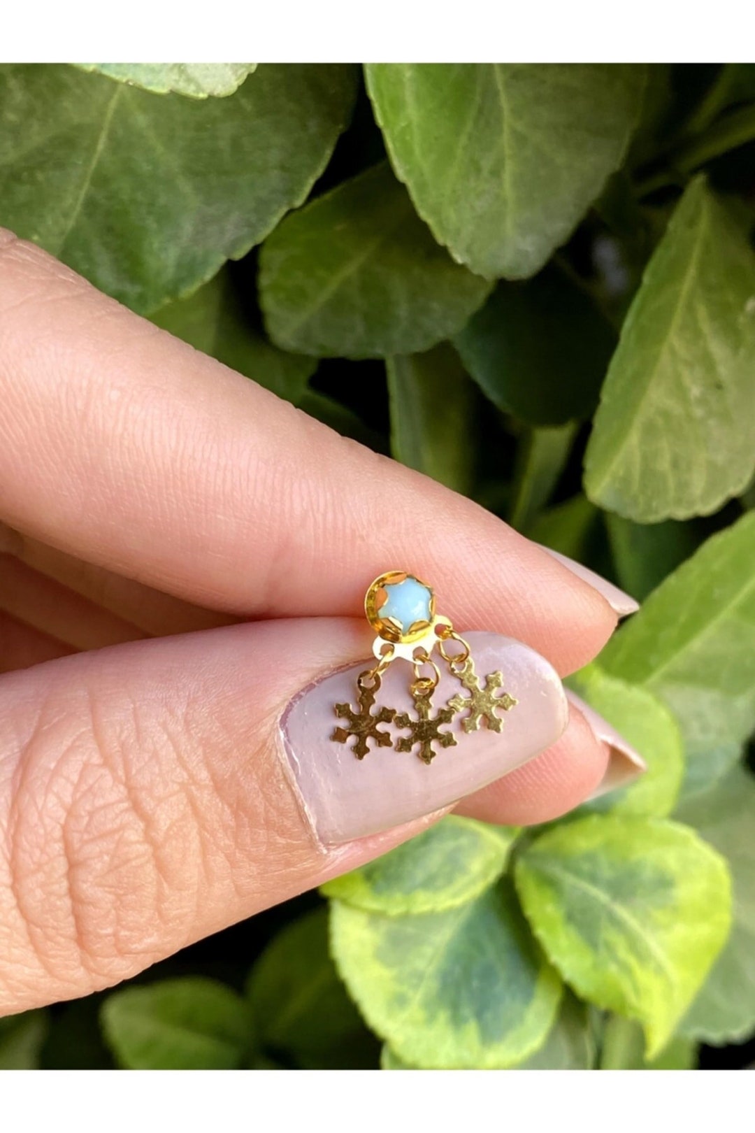 14K Solid Gold Light Blue Nose Stud - Etsy