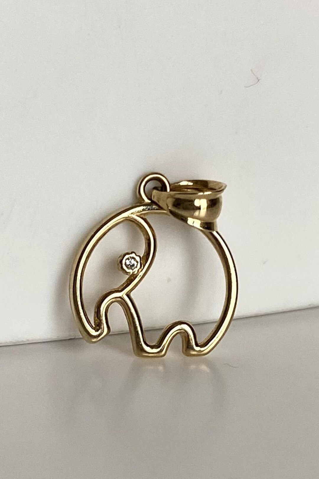 14K Solid Gold Elephant Pendant / Gold Elephant Pattern Charm ...