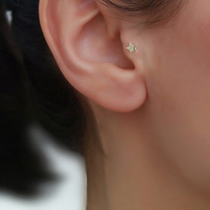 14K Solid Gold Star Tragus Piercing / Minimalist Flat Back Helix ...