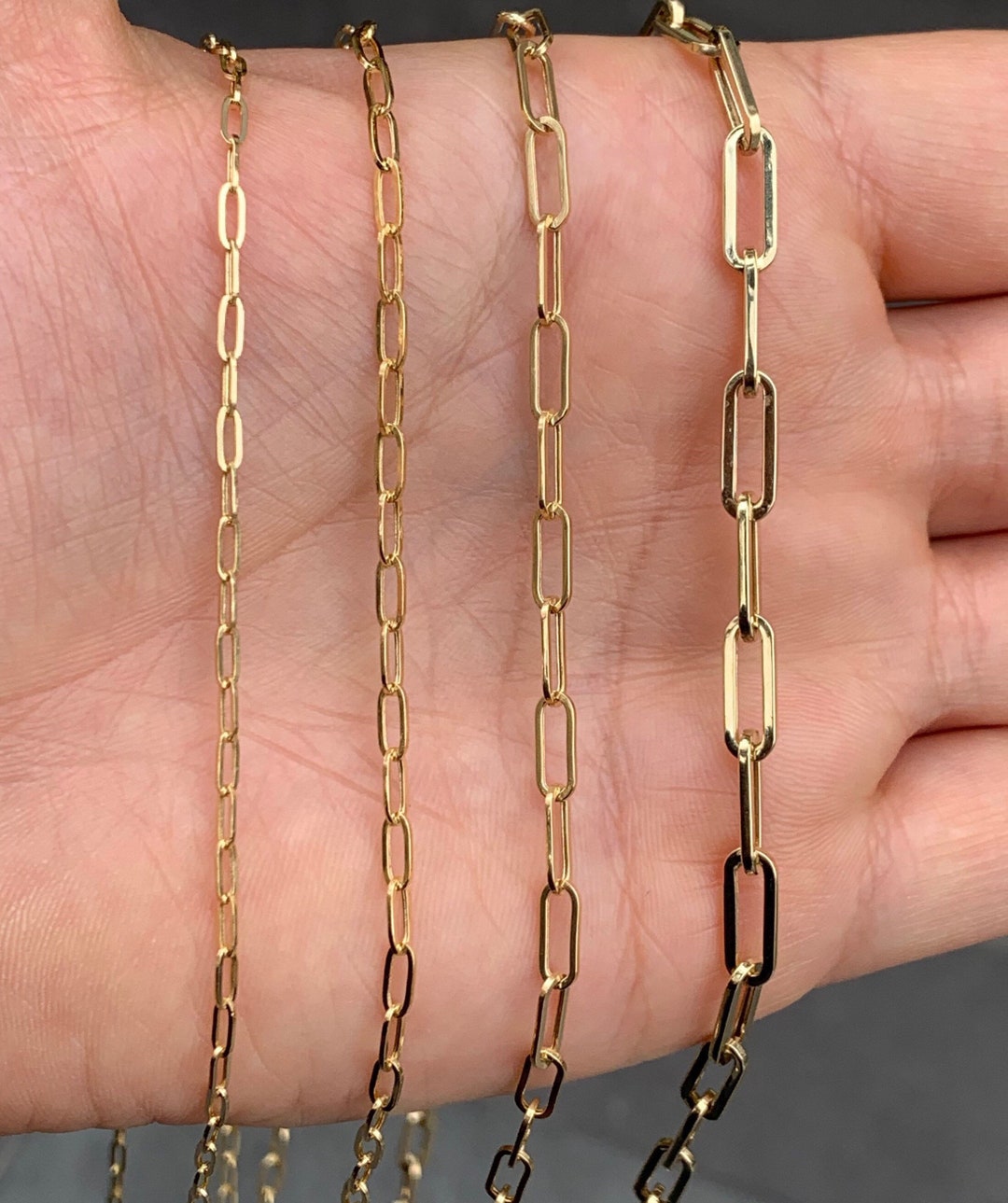 14K Solid Gold Paperclip Chain Necklace/rectangle Link Necklace ...