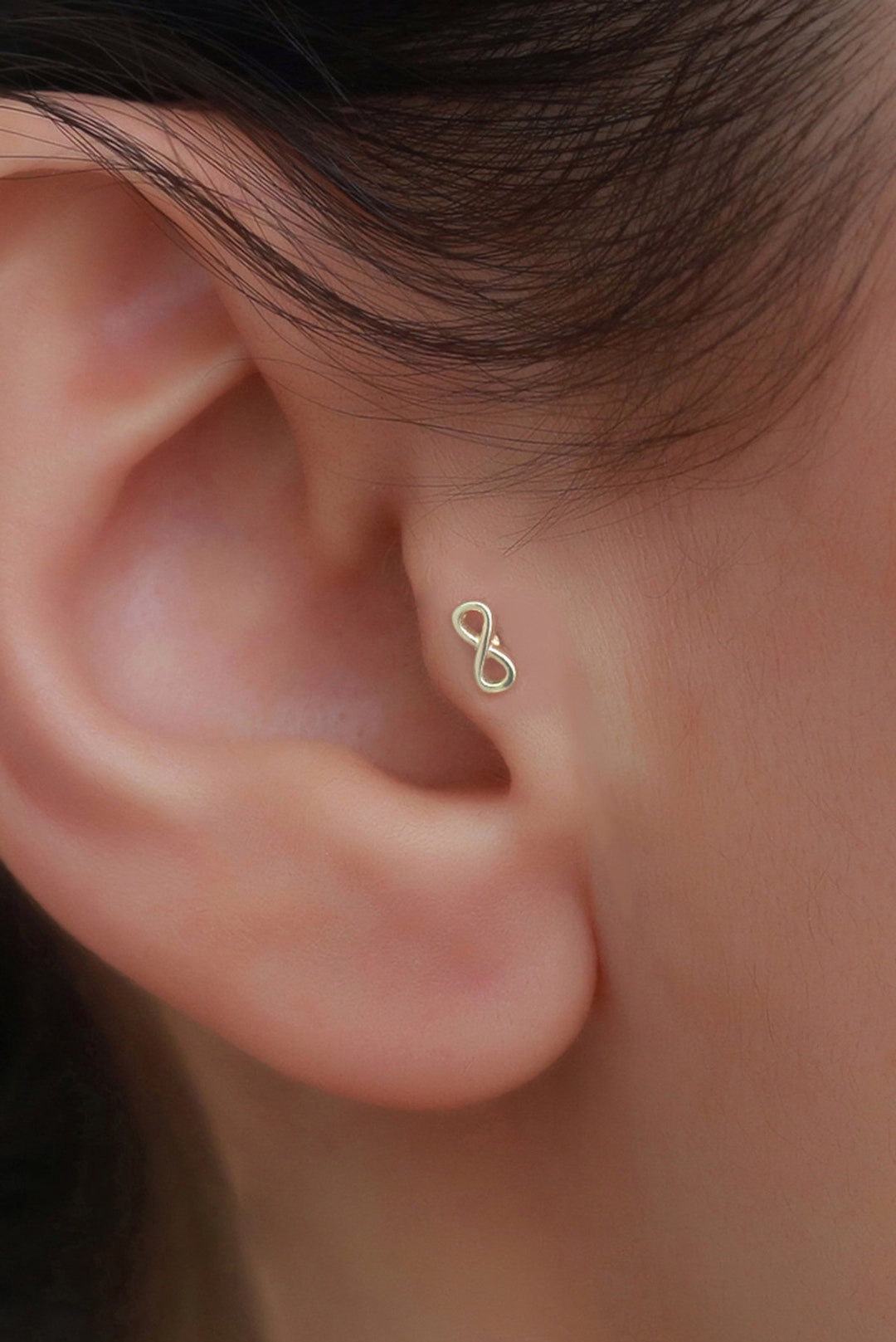 14K Solid Gold Infinity Tragus Piercing / Handmade Flat Back Helix ...
