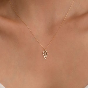 14K Solid Gold Single Angel Wing Necklace / Minimalist Design Necklace ...