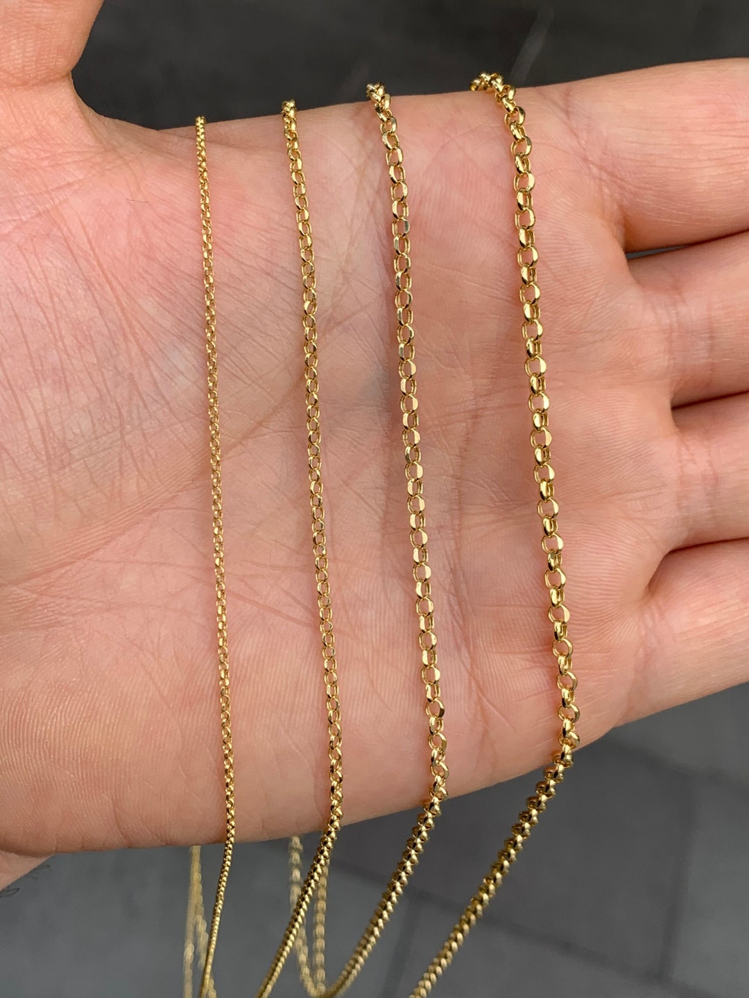 14K Solid Gold Rolo Cable Chain Necklace / Diamond Cut Cable Chain ...