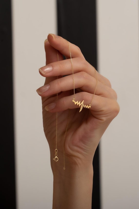 14K Solid Gold Rhythm Necklace / Heartbeat Necklace - Etsy