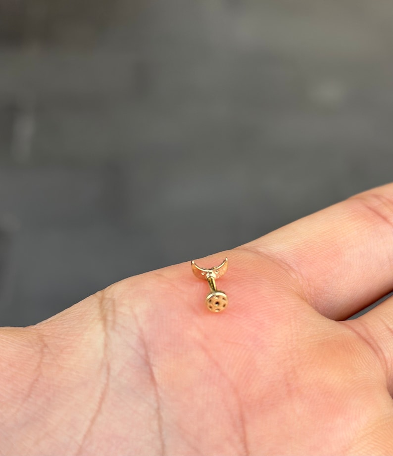 14K Solid Gold Crescent Tragus Piercing / Dainty White Stone - Etsy