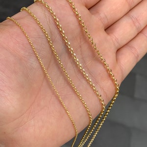 14K Solid Gold Rolo Cable Chain Necklace / Diamond Cut Cable Chain ...