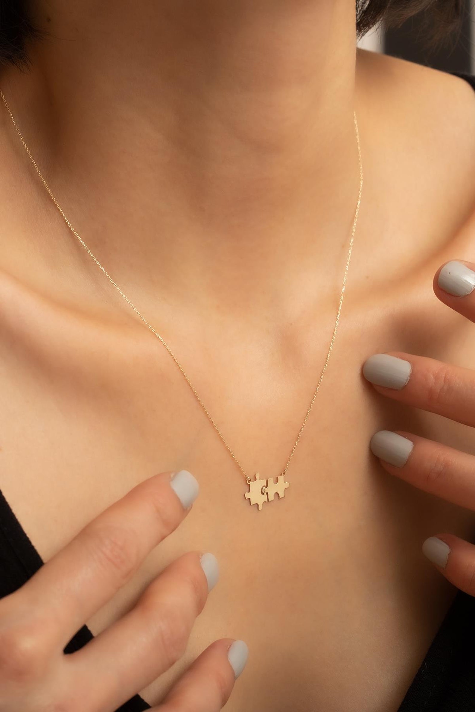 14K Solid Gold Puzzle Necklace / Puzzle Pendant Necklace - Etsy