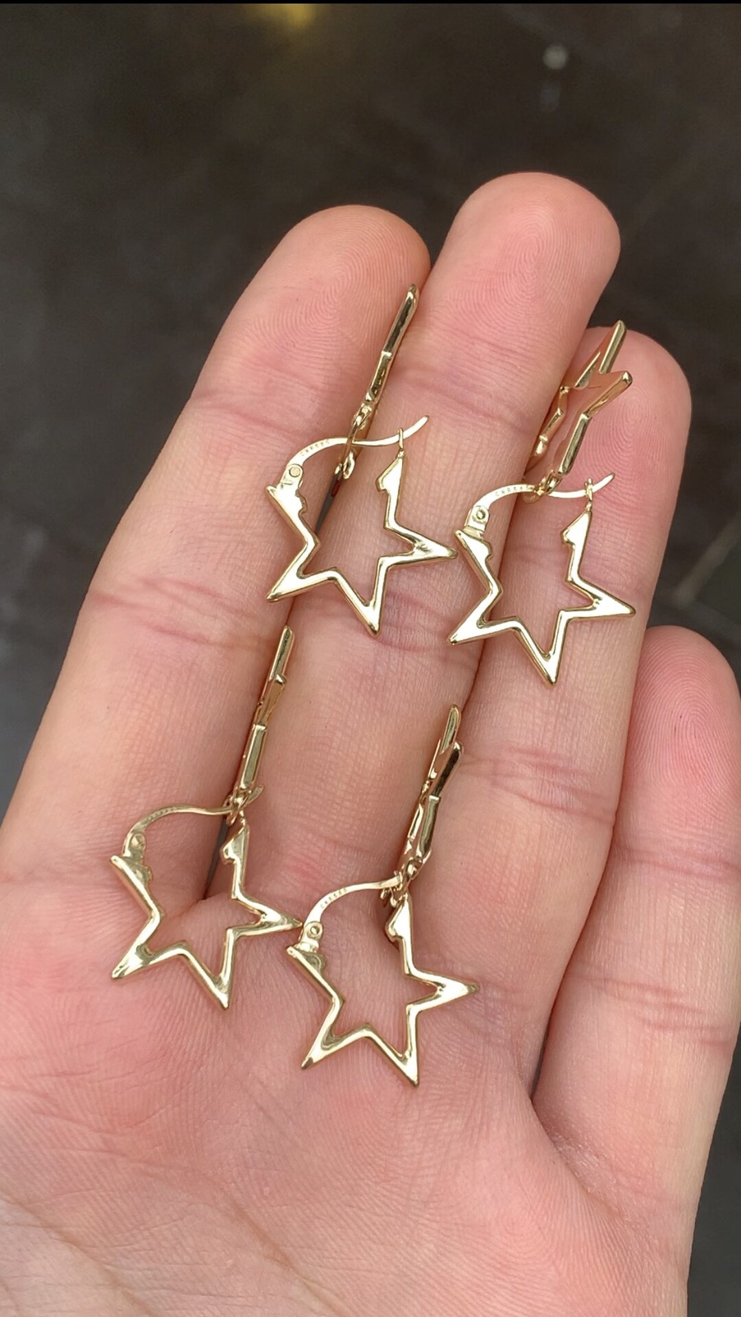 14K Solid Gold Star Earrings / Geometric Star Earring / Dainty Star ...