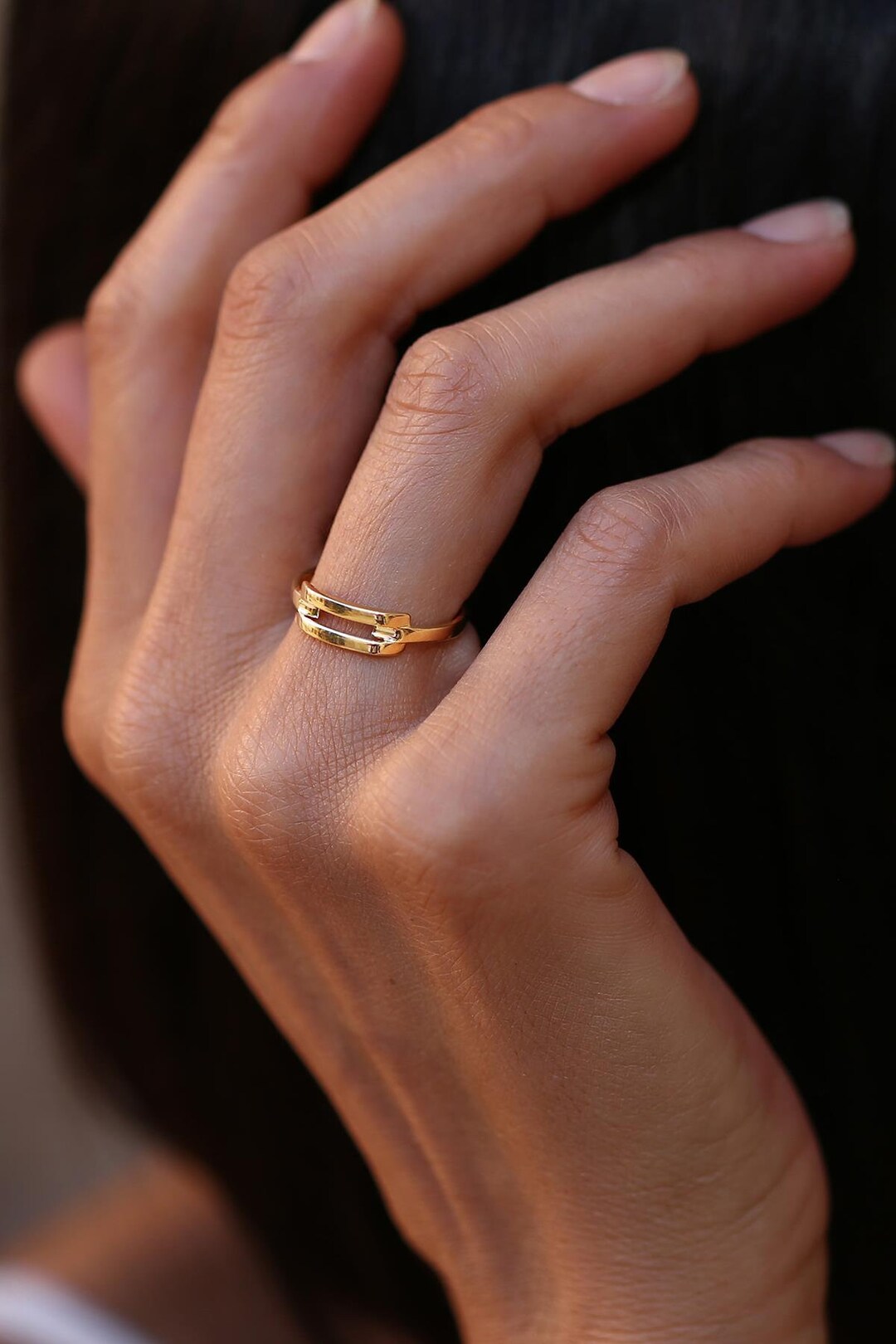 14K Solid Gold Dainty Rib Cage Ring / Strip Ring - Etsy
