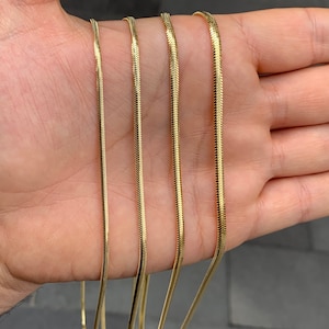 14K Solid Gold Snake Chain Necklace / Gold Herringbone Chain Necklace ...