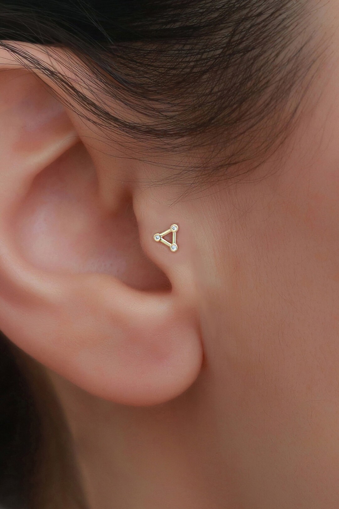 14K Solid Gold Triangle Tragus Piercing / Handmade Flat Back Helix ...