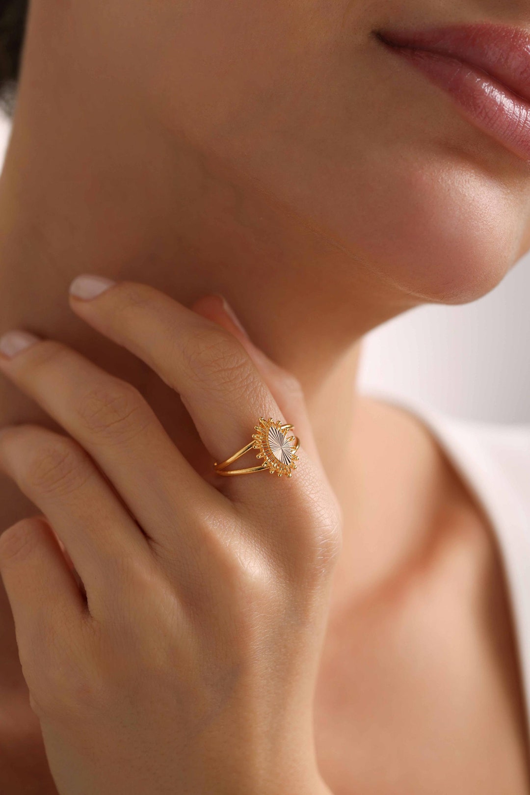 14K Solid Gold Marquise Cut Filigree Ring / Handmade Jewelry / Gold ...