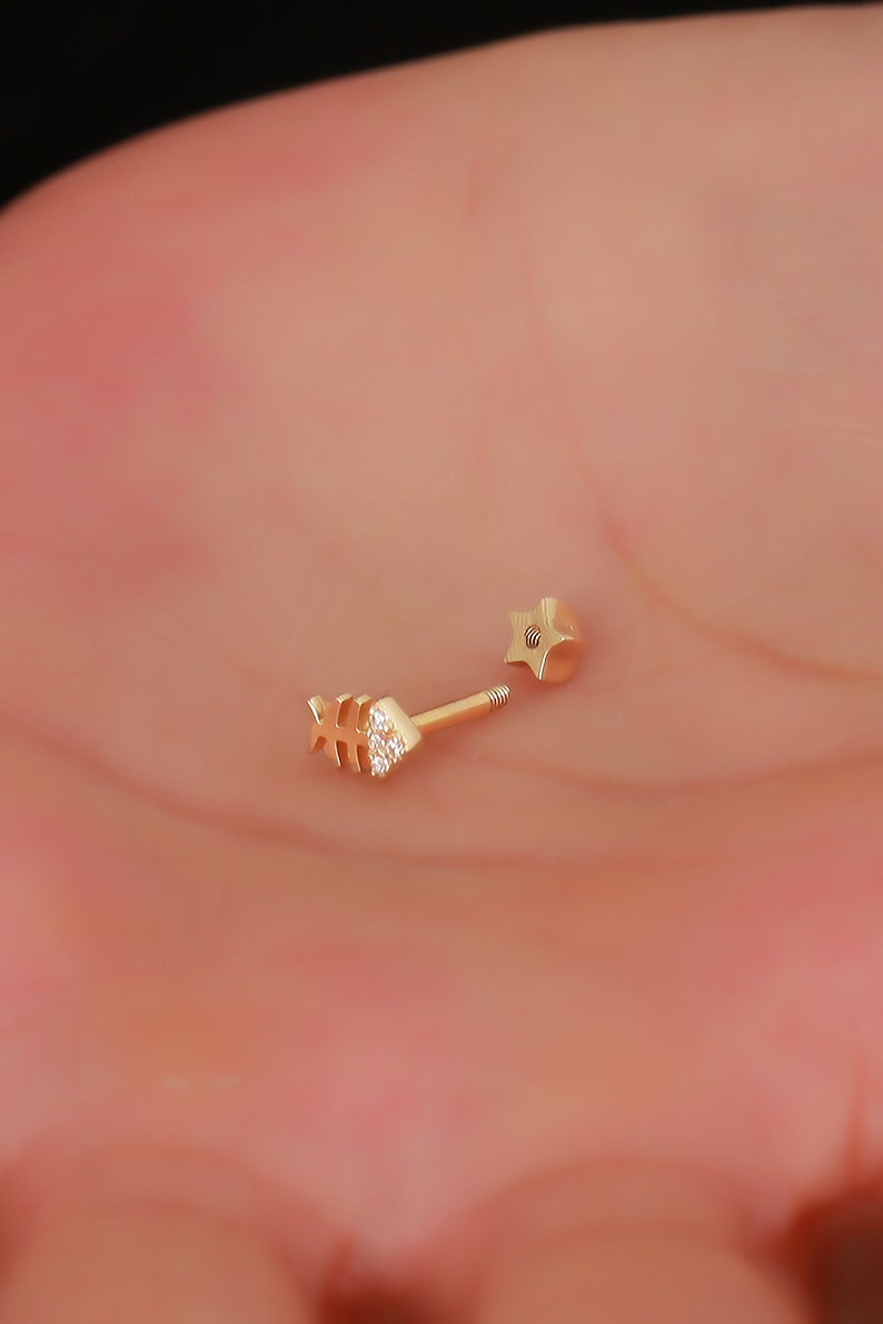 14K Solid Gold Fishbone Tragus Piercing / Helix Piercing / - Etsy