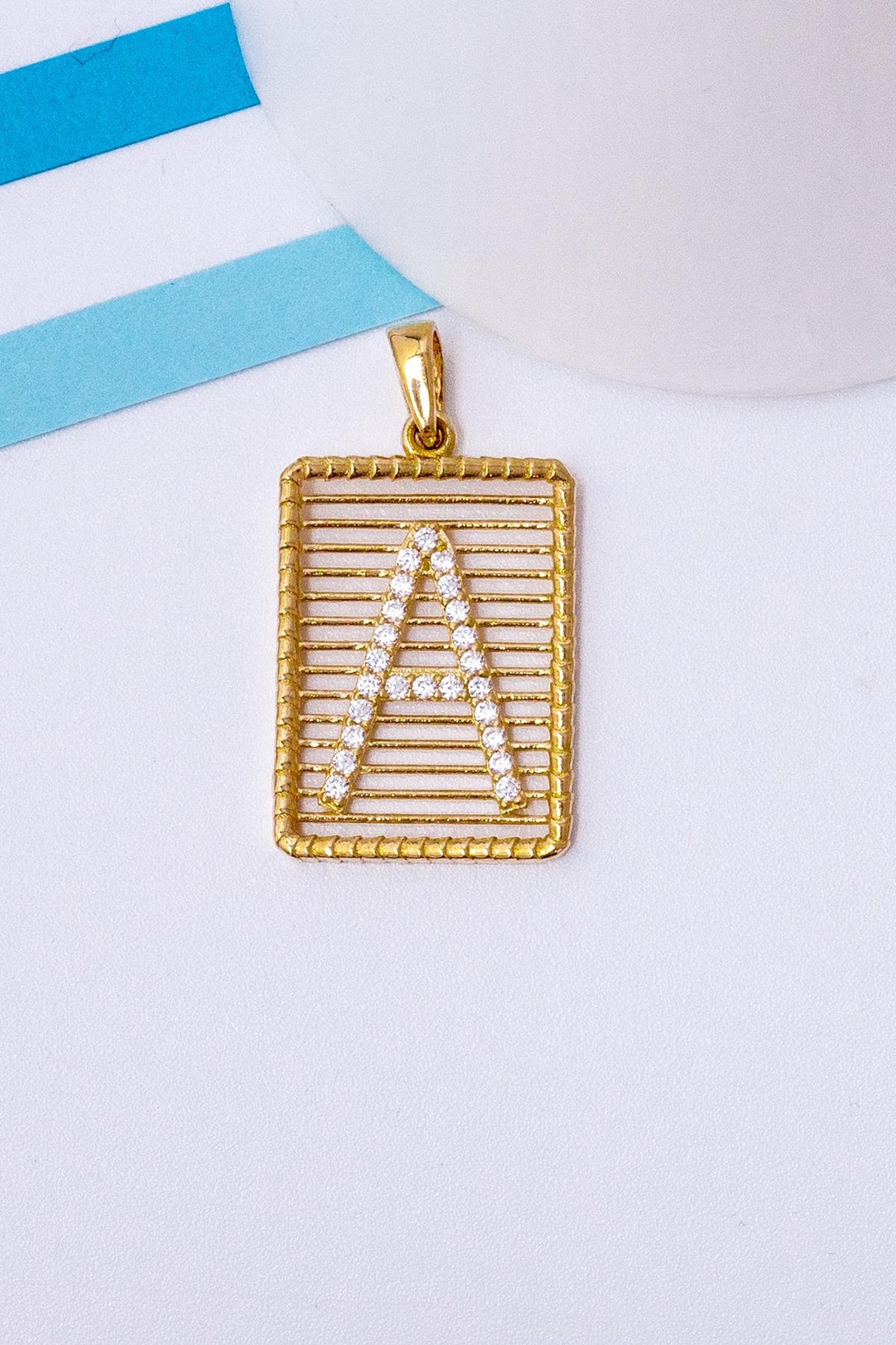 14K Solid Gold Square Alphabet Pendant/ Letter Pendant - Etsy