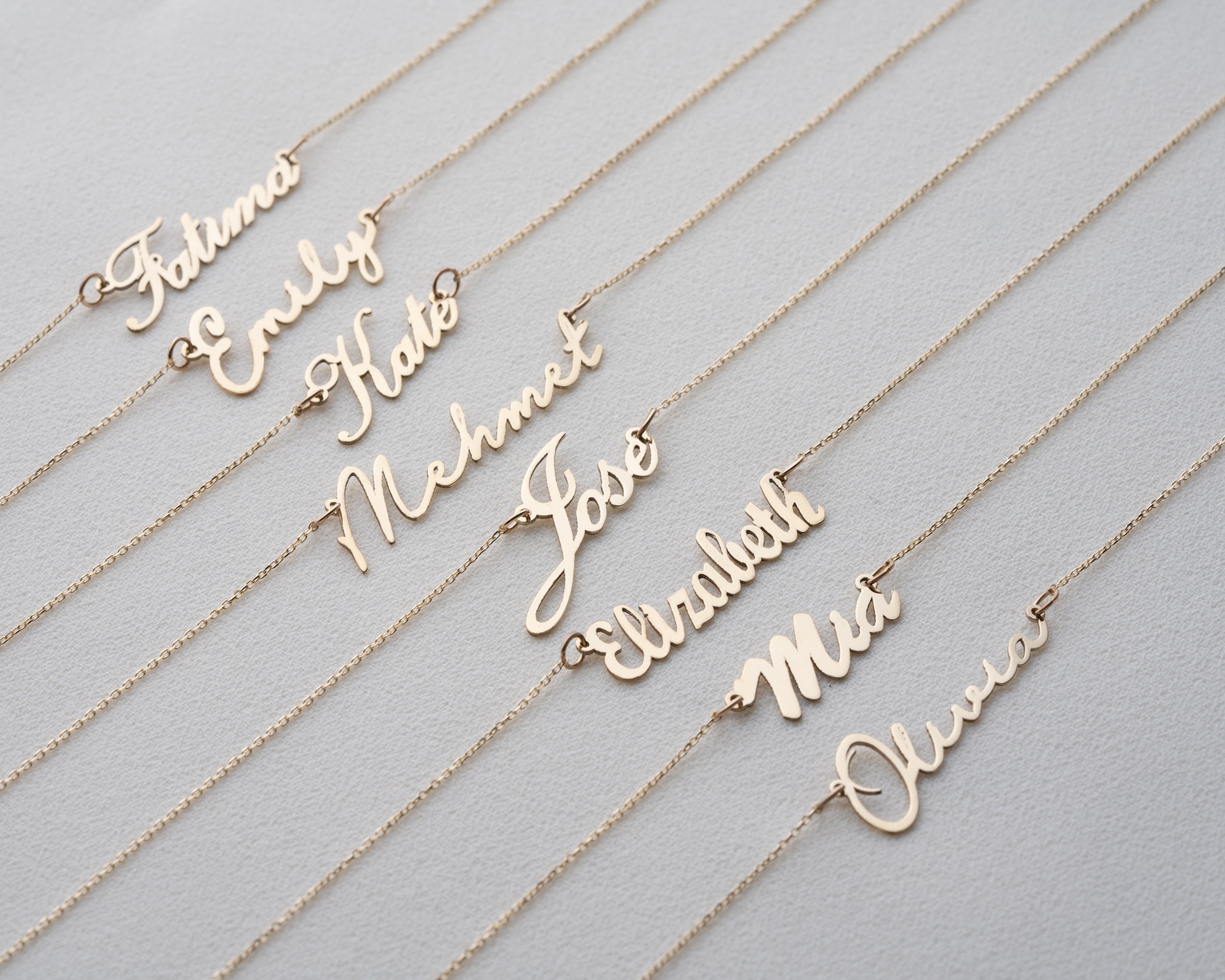 14k Solid Gold Custom Name Necklace / Personalized Script Name ...