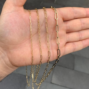 14K Solid Gold Paperclip Chain Necklace/rectangle Link Necklace ...
