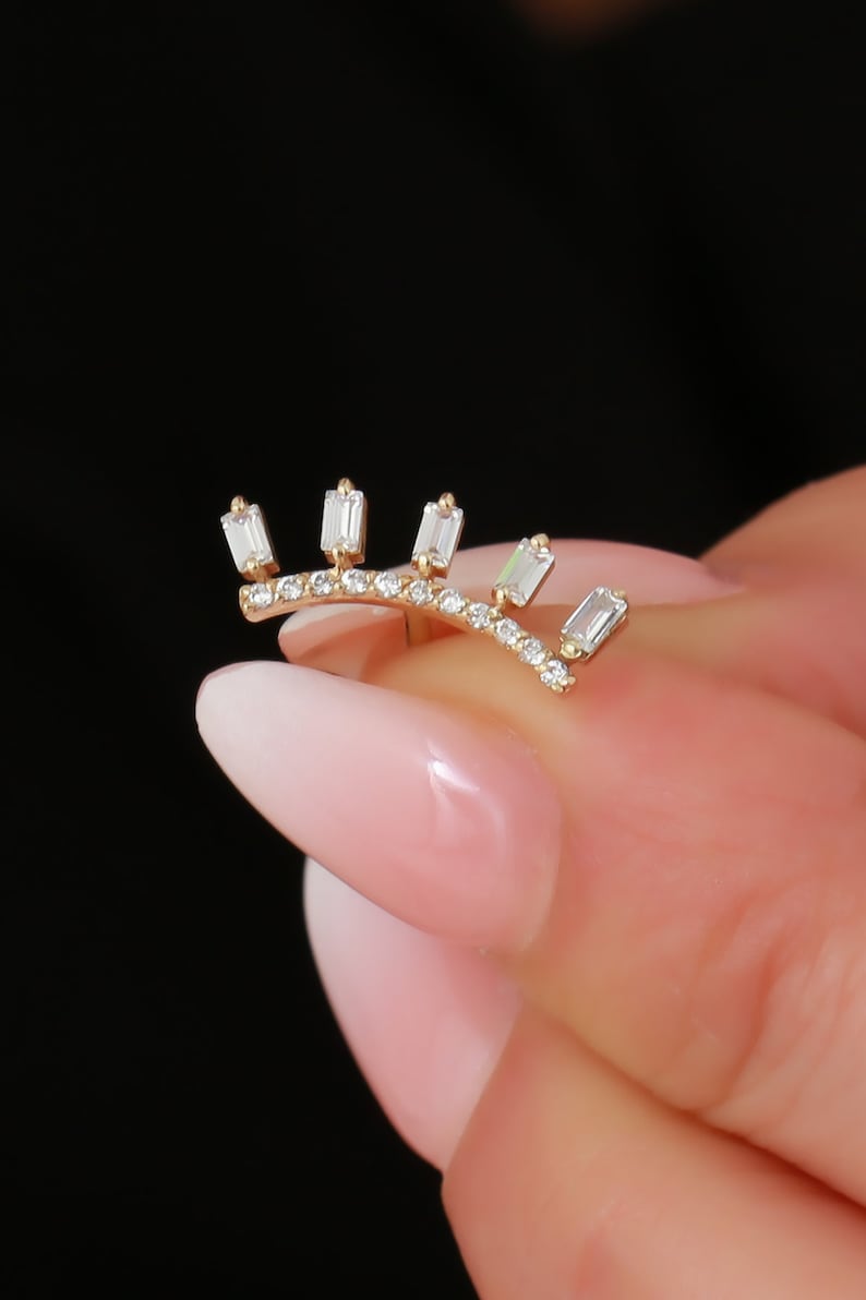 14K Solid Gold Crown Tragus Piercing / Helix Piercing / - Etsy