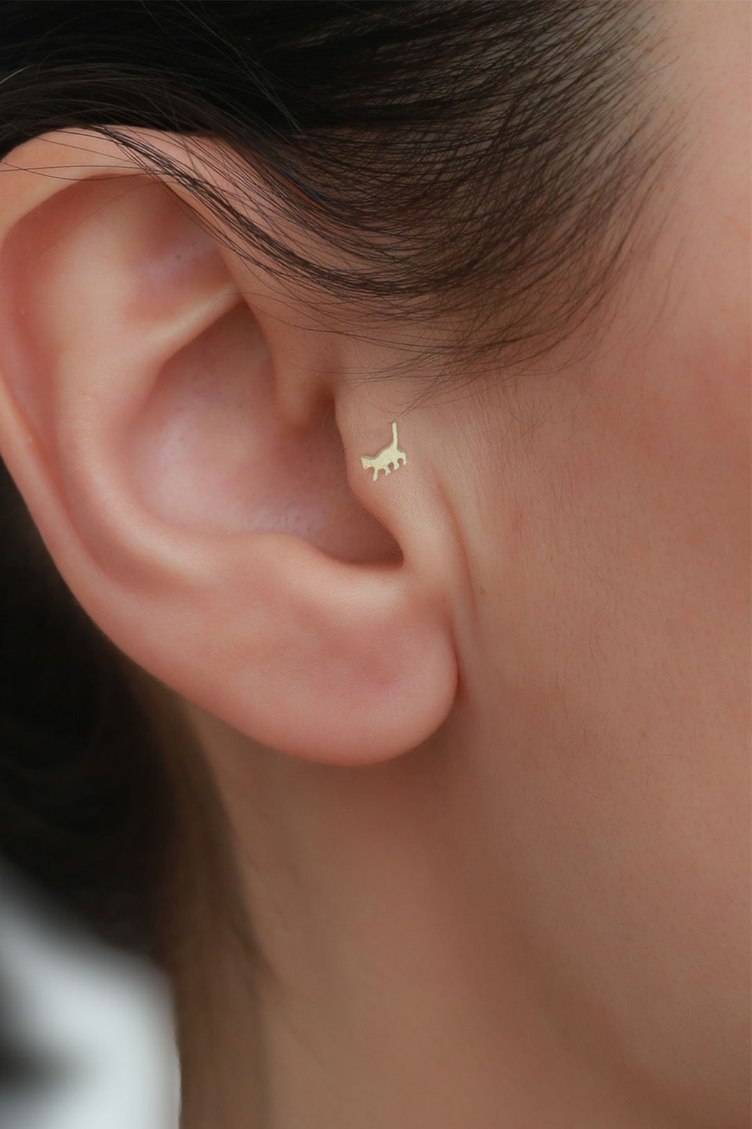 14K Solid Gold Cat Stud Tragus Piercing / Helix Piercing /cartilage ...