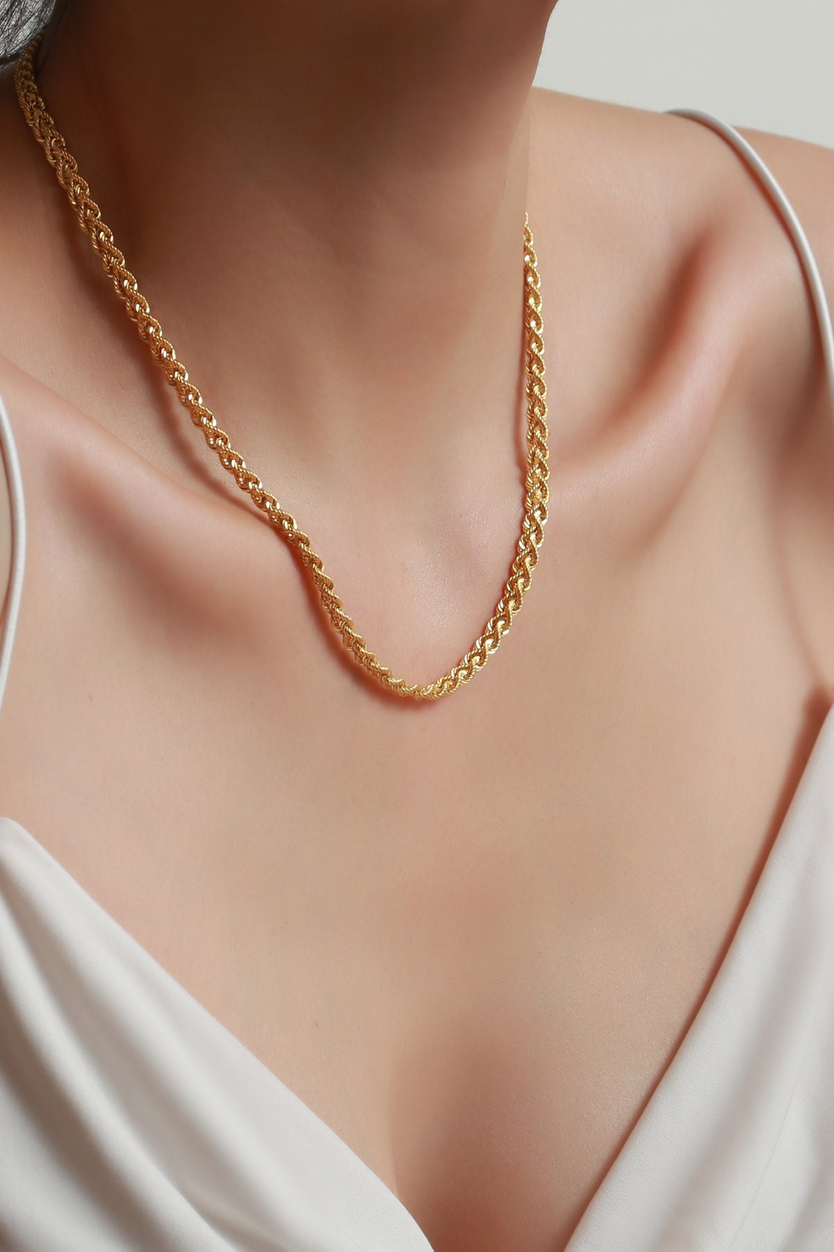 14K Solid Gold Braided Rope Chain Necklace / Sailor Lock Rope - Etsy