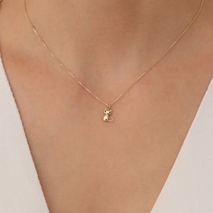 14K Solid Gold Tiny Cat Necklace/ Cat Jewelry /cat Lover Gift ...