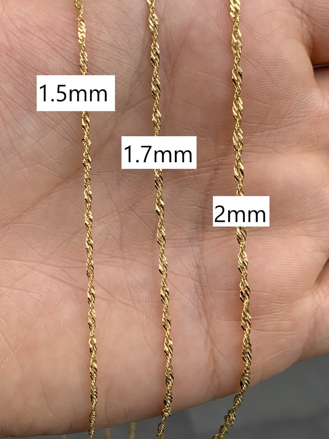 14K Solid Gold Singapore Chain Necklace / Genuine Gold Singapore Rope ...