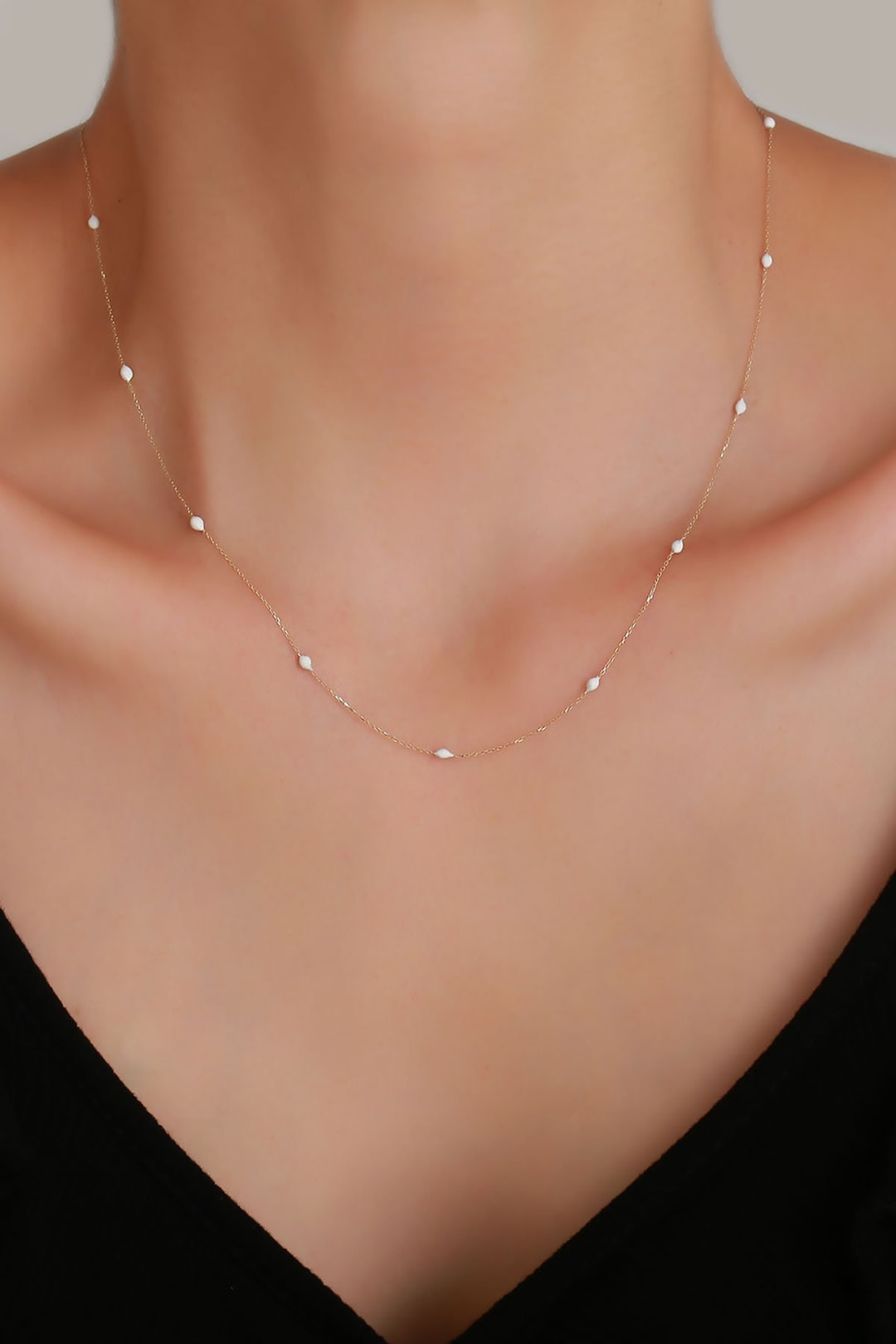 14K Solid Gold White Beaded Necklace / Dainty Minimalist Necklaces for ...