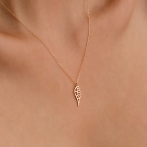 14K Solid Gold Single Angel Wing Necklace / Minimalist Design Necklace ...