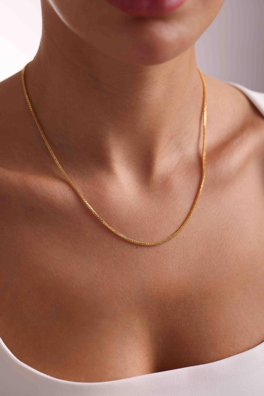 14K Solid Gold Palm Chain Necklace / Wheat Foxtail Curb Choker / Men ...