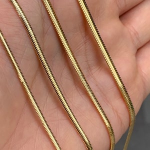 14K Solid Gold Snake Chain Necklace / Gold Herringbone Chain Necklace ...