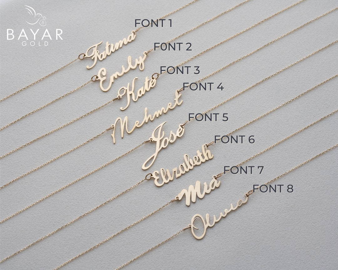 14k Solid Gold Custom Name Necklace / Personalized Script Name ...
