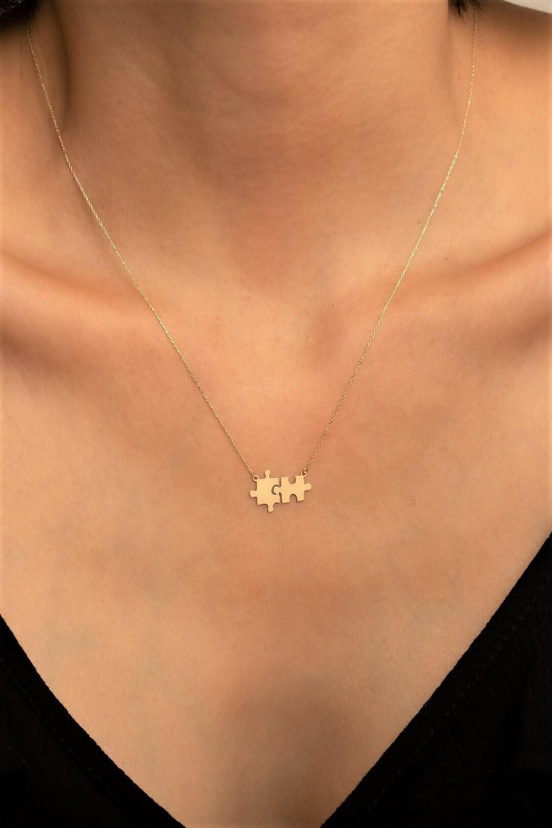 14K Solid Gold Puzzle Necklace / Puzzle Pendant Necklace - Etsy