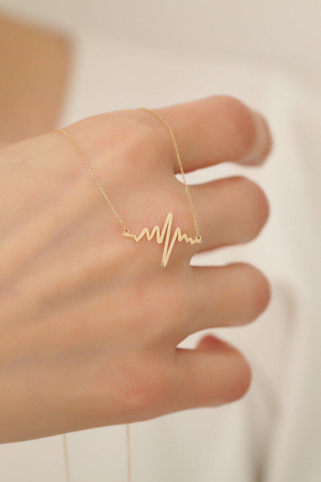 14K Solid Gold Rhythm Necklace / Heartbeat Necklace - Etsy
