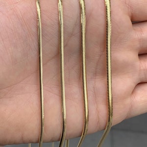 14K Solid Gold Snake Chain Necklace / Gold Herringbone Chain Necklace ...
