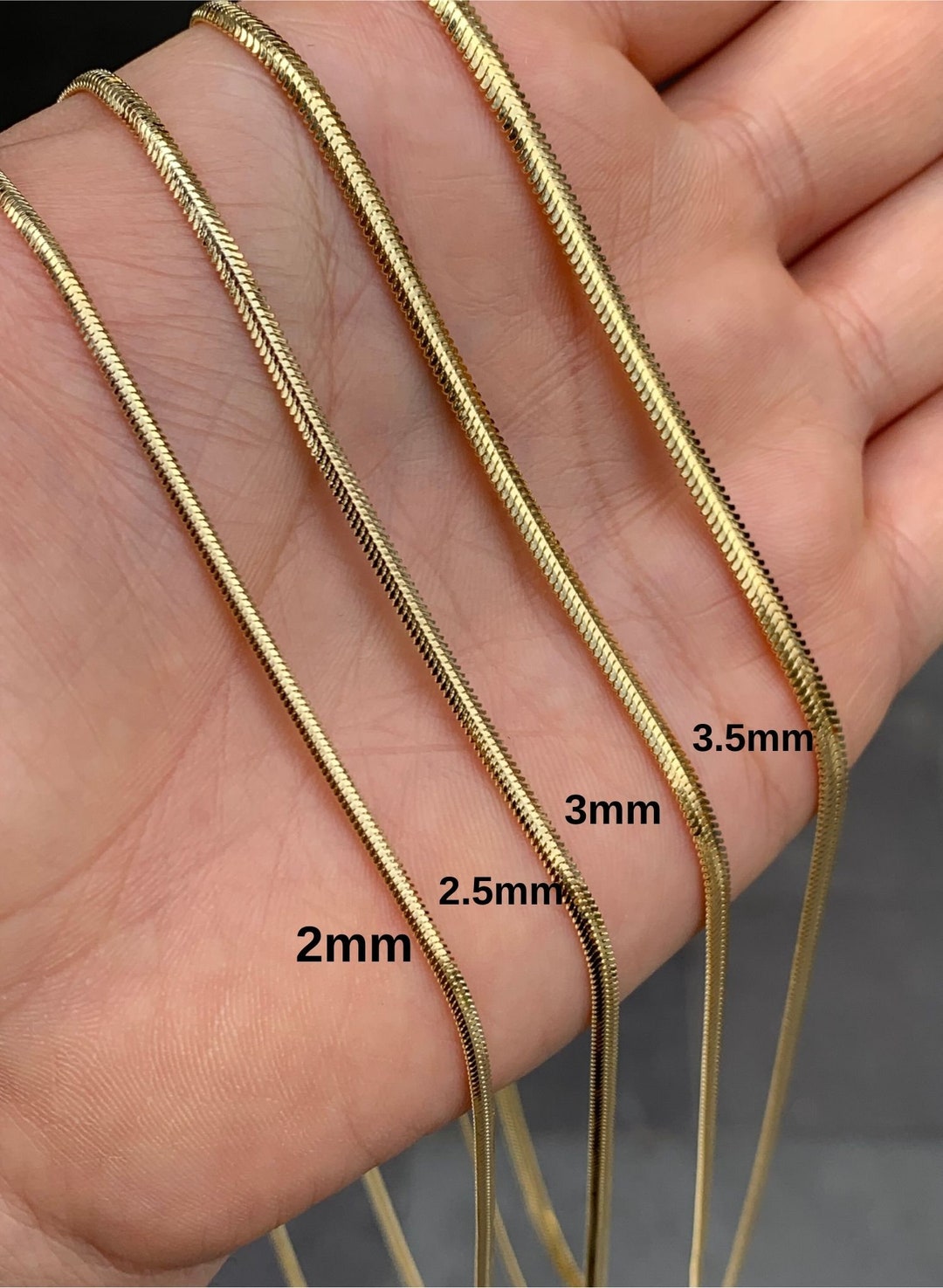 14K Solid Gold Snake Chain Necklace / Gold Herringbone Chain Necklace ...