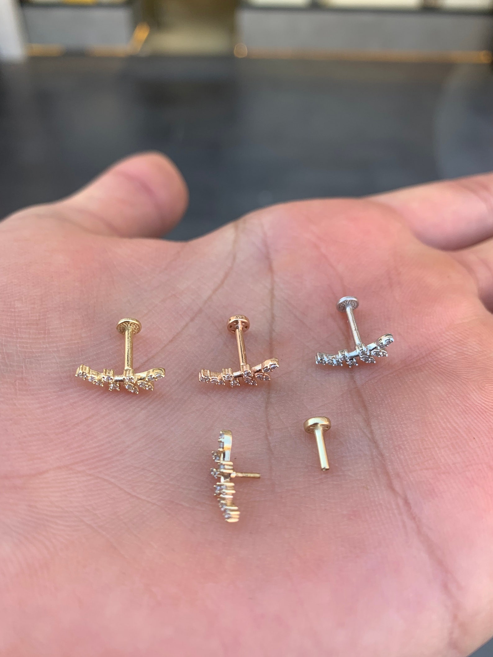 14K Solid Gold Leaf Stud Tragus Piercing / Handmade Flat Back Helix ...