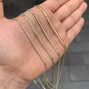 14K Solid Gold Snake Chain Necklace / Gold Herringbone Chain Necklace ...