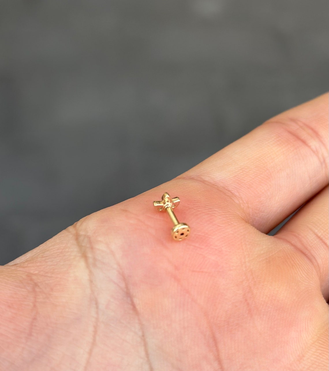 14K Solid Gold Tiny Leaf Tragus Piercing / Handmade Flat Back Helix ...