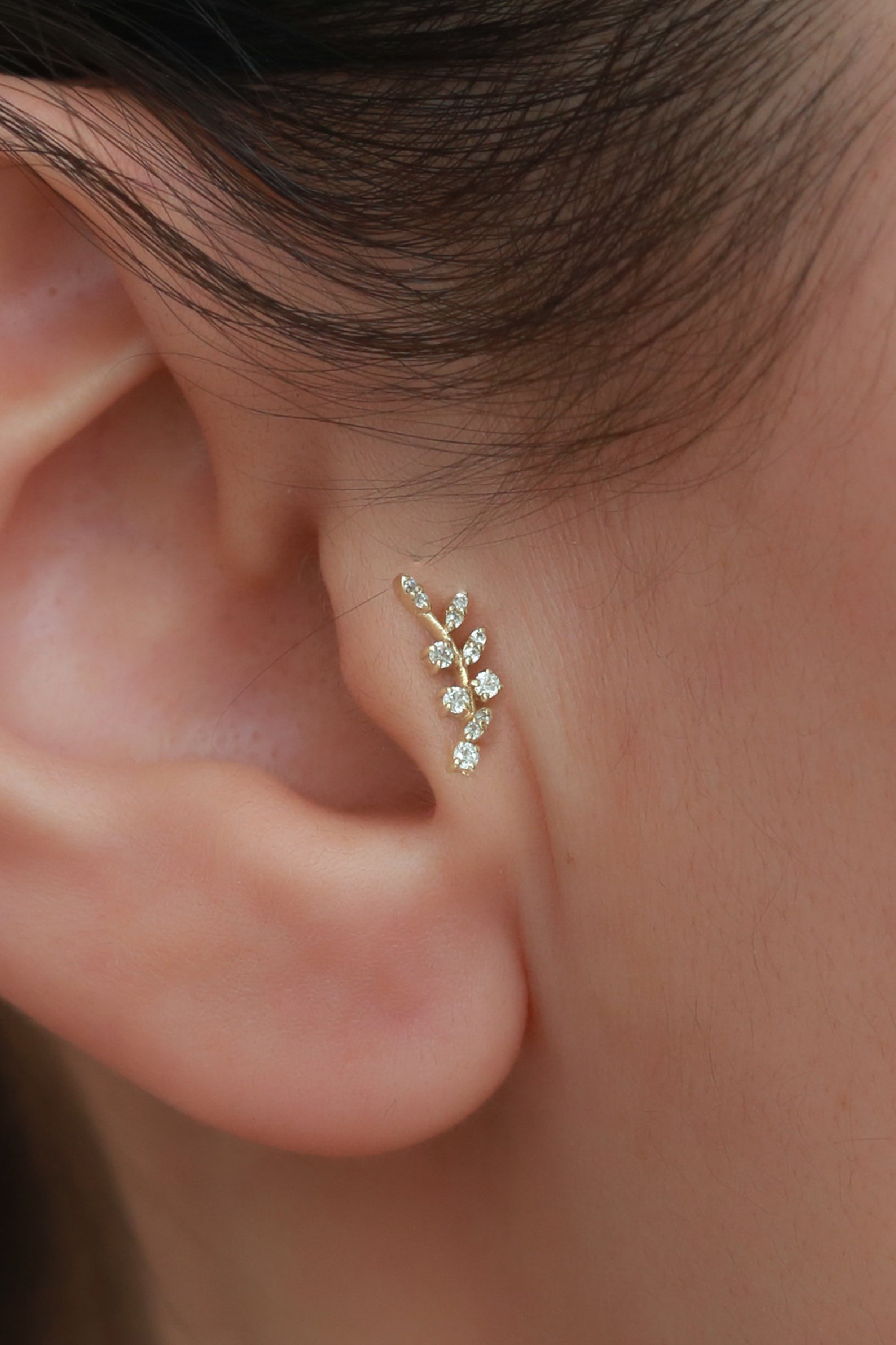 14K Solid Gold Leaf Stud Tragus Piercing / Handmade Helix - Etsy