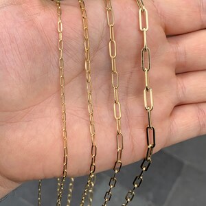 14K Solid Gold Paperclip Chain Necklace/rectangle Link Necklace ...
