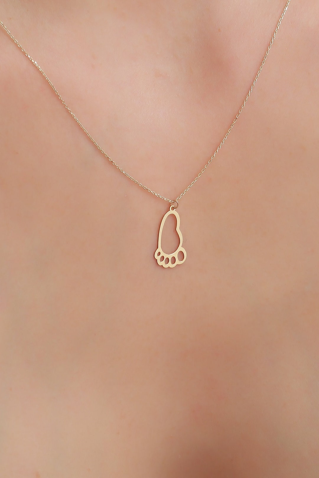 14K Solid Gold Footprint Necklace - Etsy