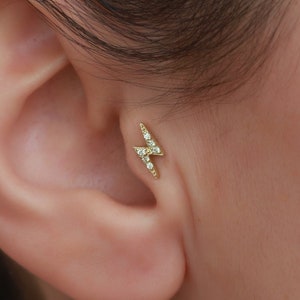 14K Solid Gold Zigzag Tragus Piercing/lightning Piercing/handmade Flat ...