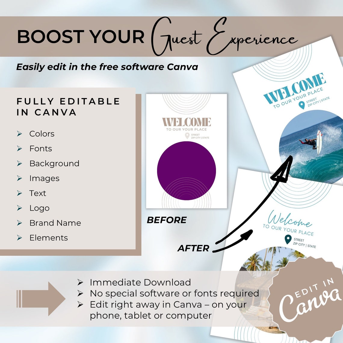 20 Airbnb Posters | Editable Canva Airbnb Sign Template Bundle | Wifi ...