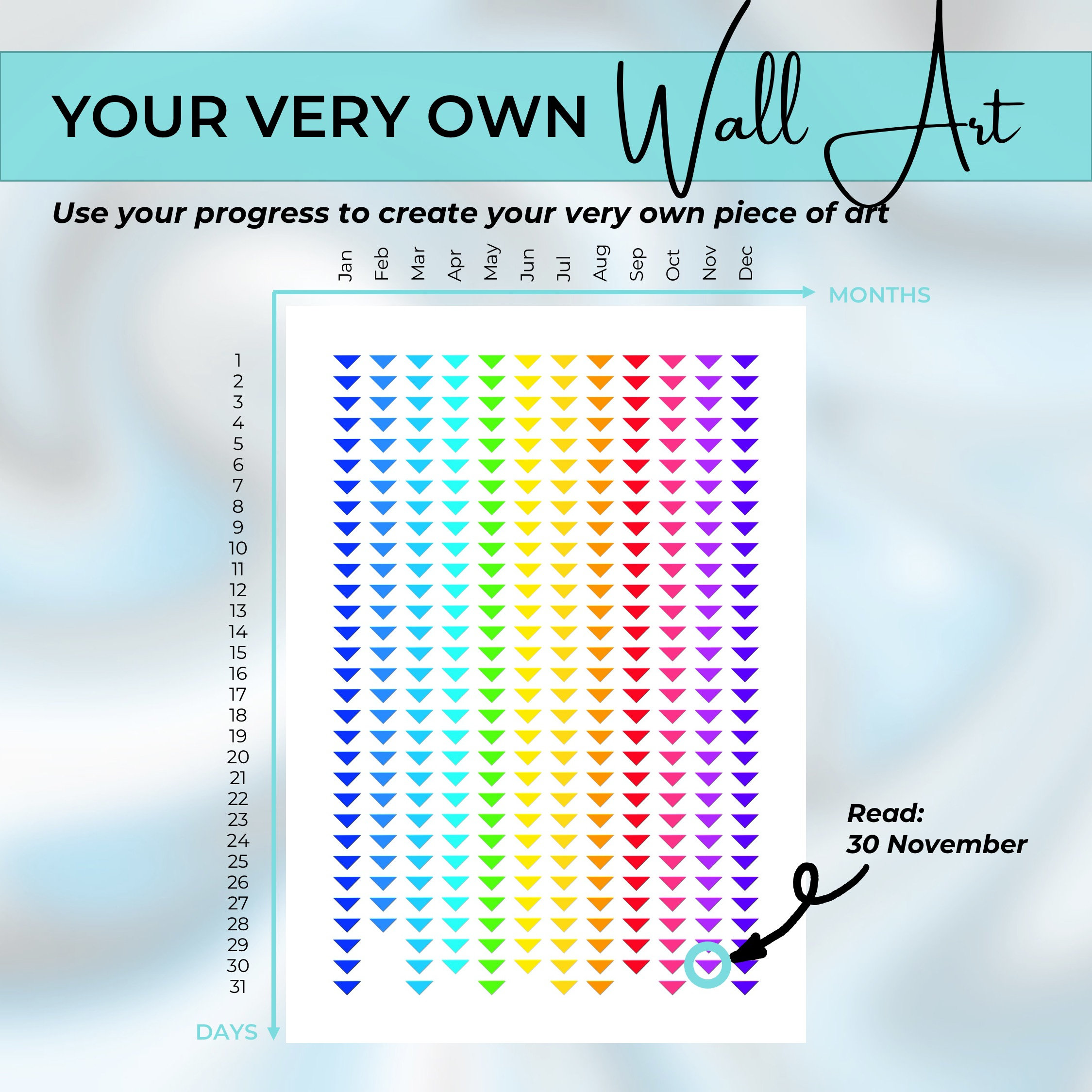 Goal Tracking Calendar Wall Art Printable | Goal Tracker | Yearly Goal ...
