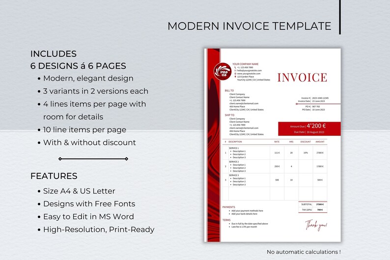 Editable Invoice Template Bundle: Professional Business Forms (MS Word ...
