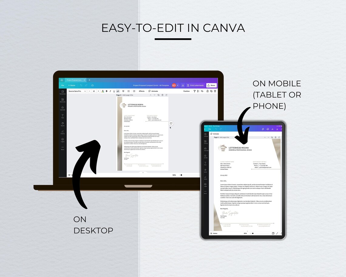 Letterhead Canva Template Bundle, Modern Editable Business Letterhead ...