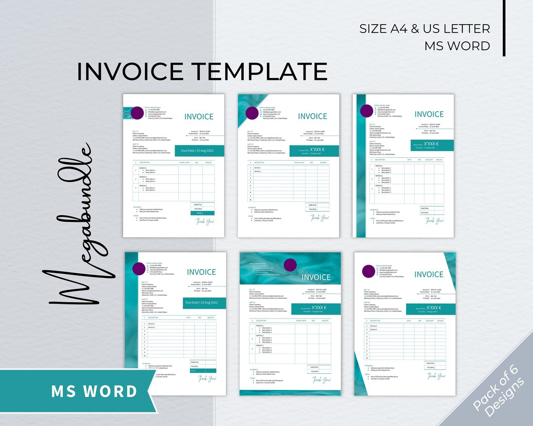 Invoice Word Template Bundle Editable Custom Receipt Sales - Etsy