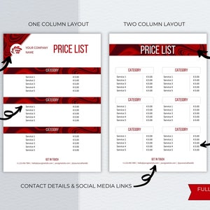Price List Canva Template, Fully Editable Price Sheet, Printable Price ...