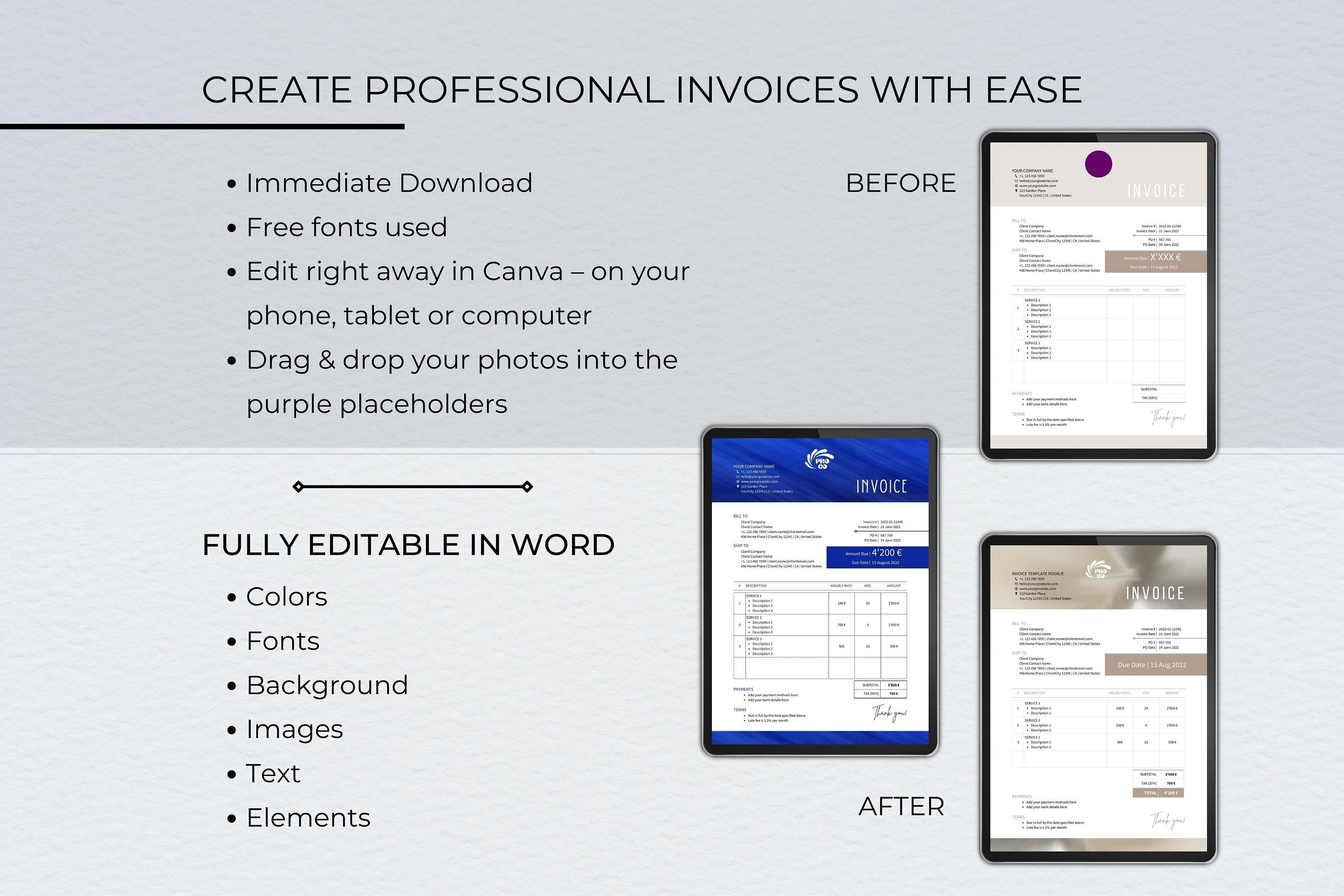 Invoice Canva Template Bundle, Editable Custom Receipt, Sales Order ...